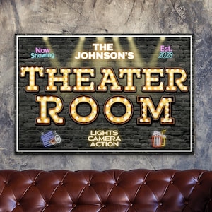 Theater Sign, Personalized Home Theater Decor, Custom Cinema Wall Art ...