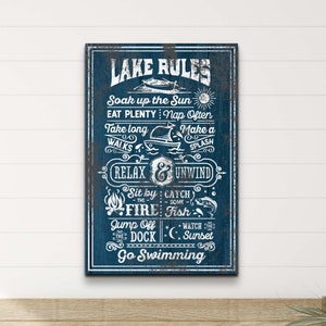 Lake Rules Sign, Farmhouse Decor, Rustic Cabin Wall Art, Summer Home ...