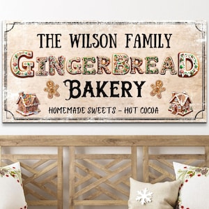 Gingerbread Bakery Sign, Personalized Christmas Wall Art, Custom ...