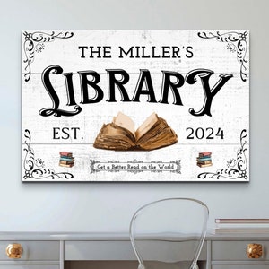 Personalized Library Sign, Custom Library Decor, Book Wall Art, Antique ...