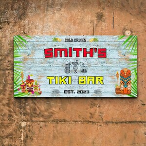 Tiki Bar Sign, Personalized Beach House Decor, Distressed Custom Name ...