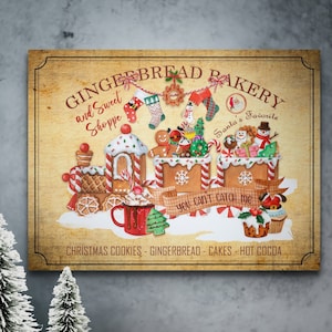 Gingerbread Decor, Vintage Christmas Sign, Xmas Bakery Wall Art Decor ...
