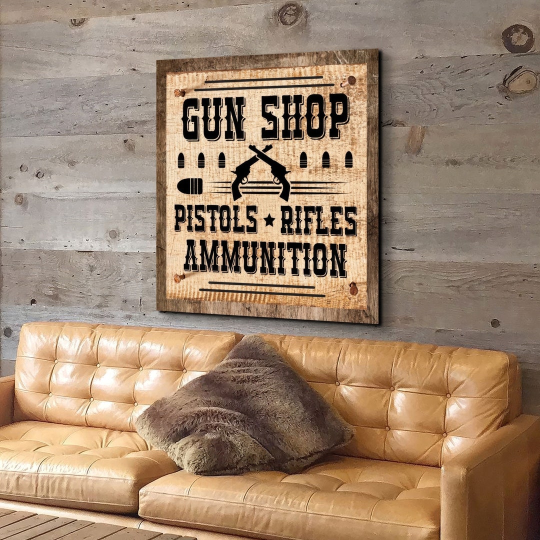 Vintage Gun Shop Sign, Western Decor, Cowboy Wall Art, Pistols Rifles ...