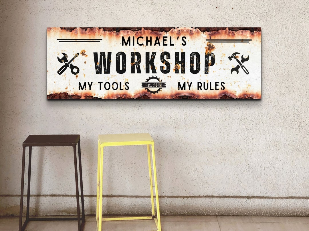 Workshop Sign, Personalized Work Shop Decor, Rustic Wall Art, Papas ...