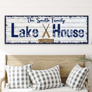 Personalized Lake House Sign, Custom Lake Home Decor, Blue Modern ...