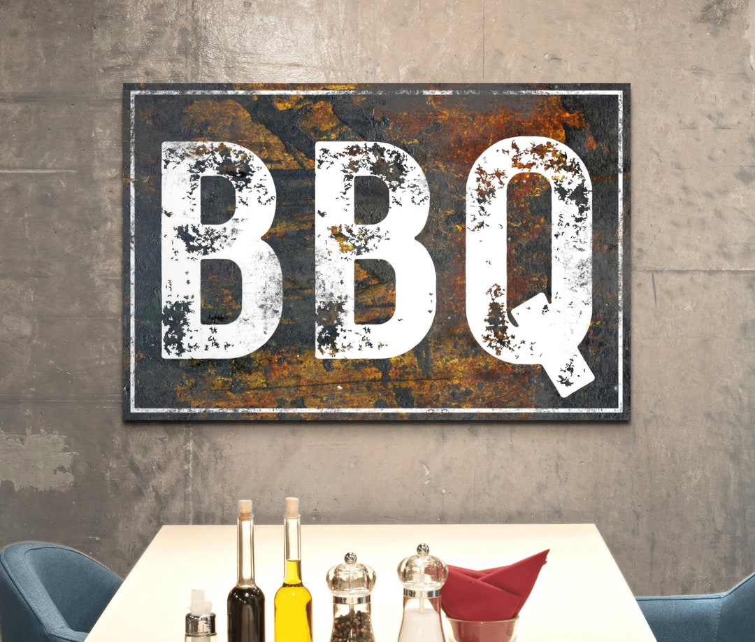 Rustic BBQ Sign, Barbecue Wall Art, BBQ Restaurant Decor, Kitchen ...