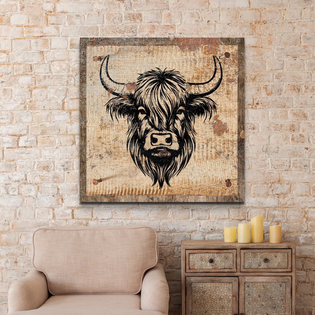 Rustic Highland Cow Wall Art, Ranch Decor, Cattle Sign, Vintage Western ...