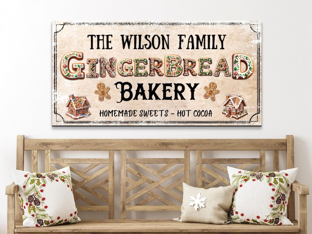 Gingerbread Bakery Sign, Personalized Christmas Wall Art, Custom ...