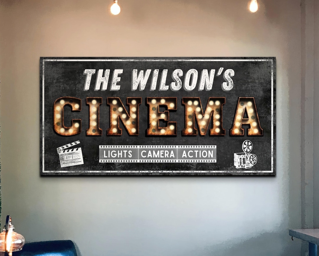 Custom Cinema Sign, Personalized Theater Decor, Rustic Marquee Movie ...