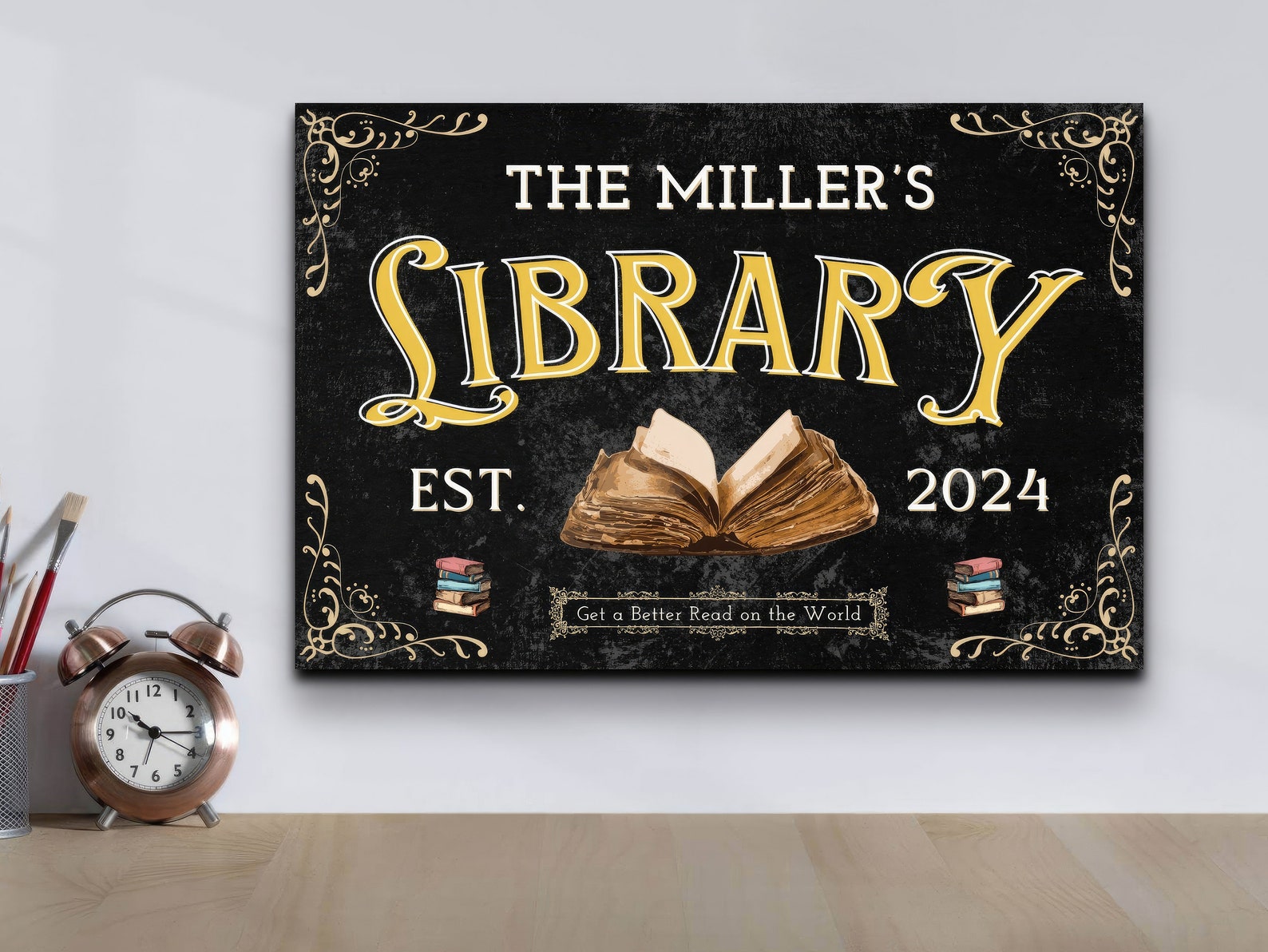 Personalized Library Sign, Custom Library Decor, Book Wall Art, Antique ...