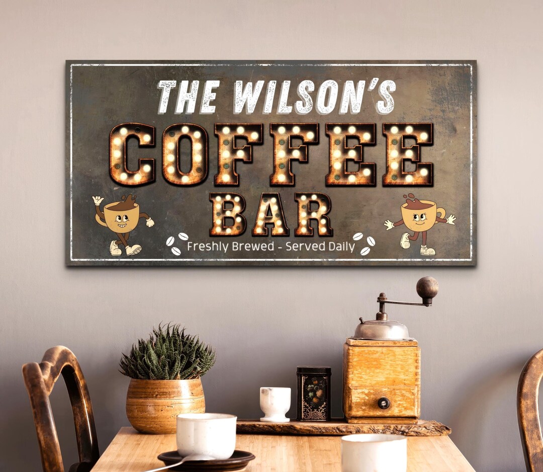 Coffee Bar Sign Personalized, Rustic Custom Coffee Station Wall Art ...