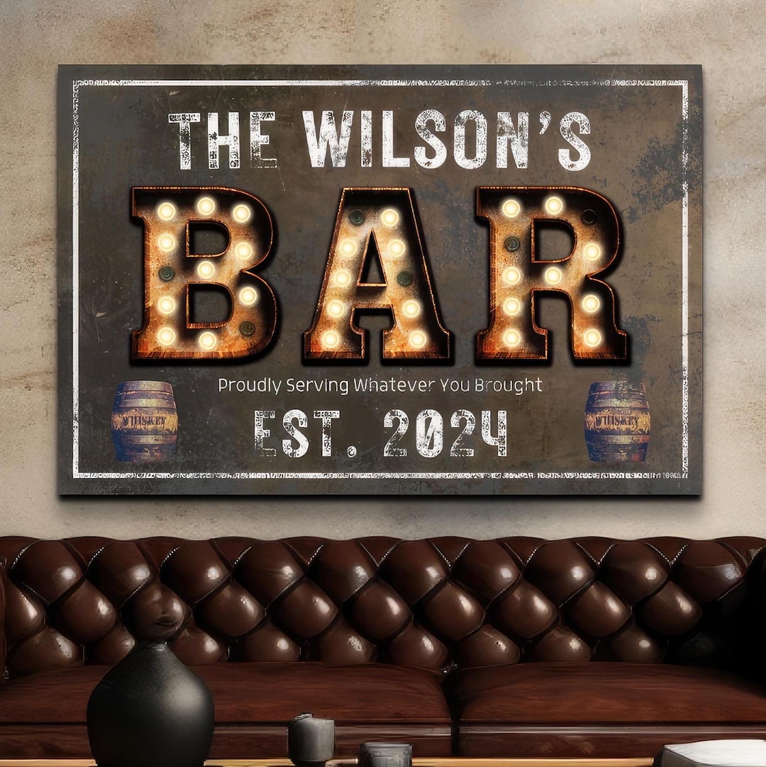 Custom Bar Sign Personalized Home Bar Decor, Industrial Man Cave Wall ...