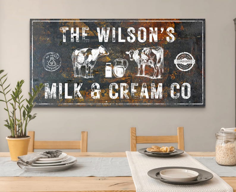 Milk and Cream Sign Rustic Decor, Personalized Wall Art Farm Artwork ...