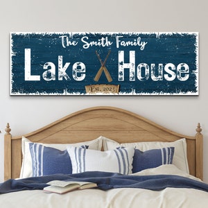 Personalized Lake House Sign, Custom Lake Home Decor, Blue Modern ...