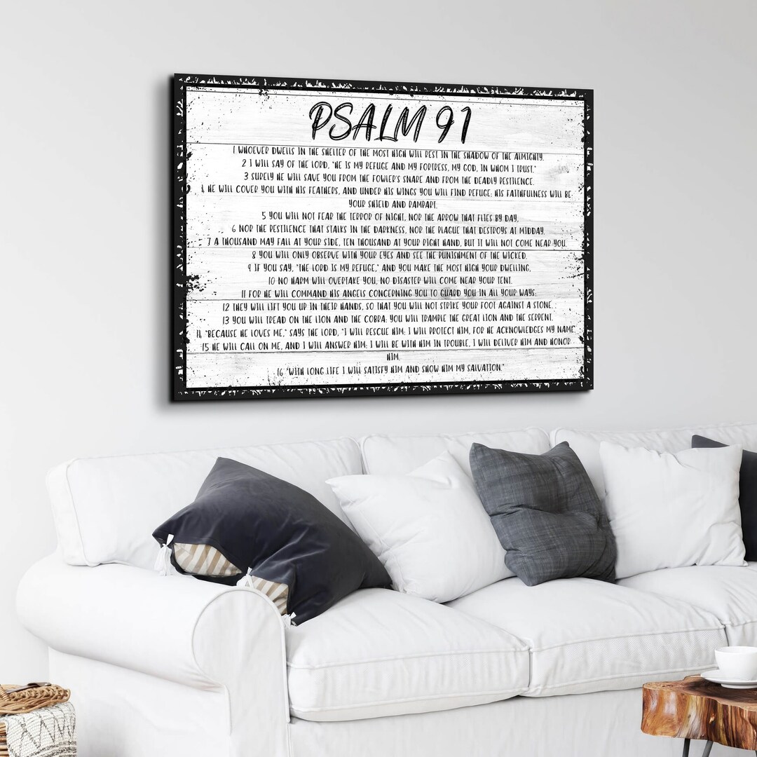 Psalm 91 Wall Art, Bible Verse Sign, Farmhouse Religious Decor, Faith ...