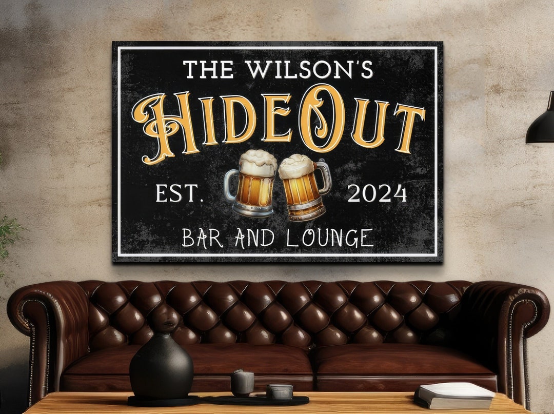 Hideout Sign, Personalized Bar Wall Art, Man Cave Decor, Basement Bar ...