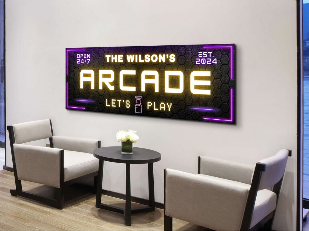 Arcade Sign, Custom Game Room Wall Art, Personalized Name Man Cave ...