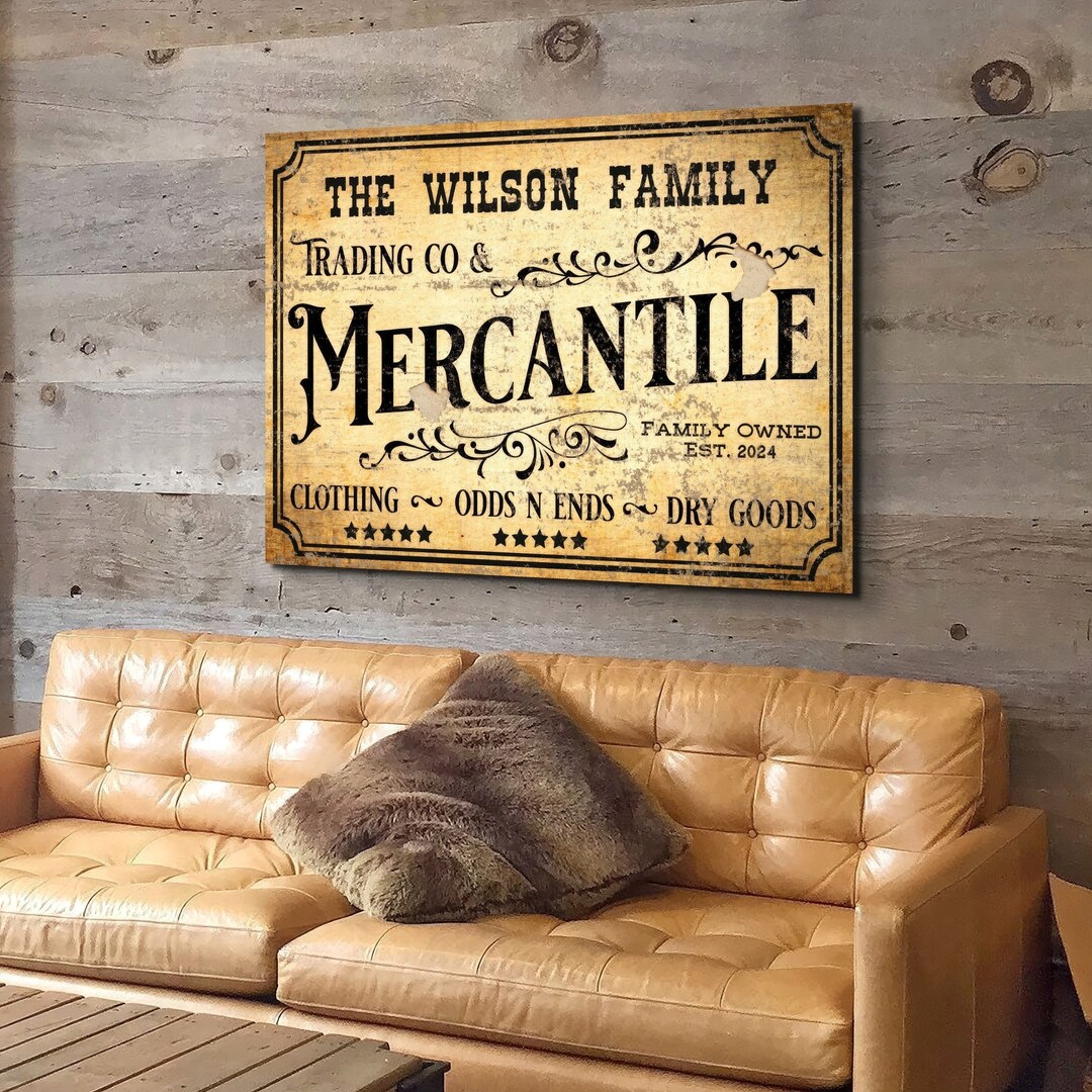 Vintage Mercantile Sign, Personalized Trading Company Wall Art, Rustic ...