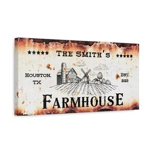 Rustic Farmhouse Sign, Personalized Farm Wall Decor Art, Custom Vintage ...