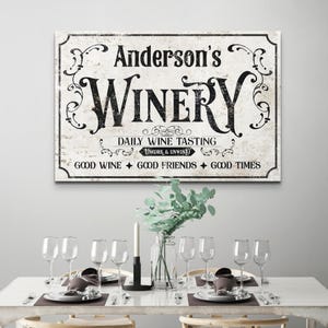 Vintage Winery Sign, Personalized Wine Bar Wall Art, Custom Home Decor ...