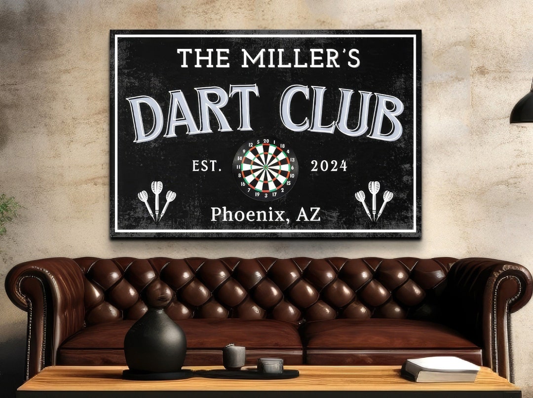 Dart Club Sign, Personalized Game Room Wall Art, Custom Dart Board ...