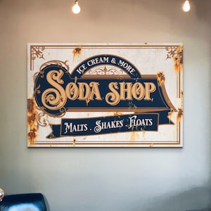 Soda Shop Sign, Vintage Wall Art, Ice Cream and Milkshake Decor ...