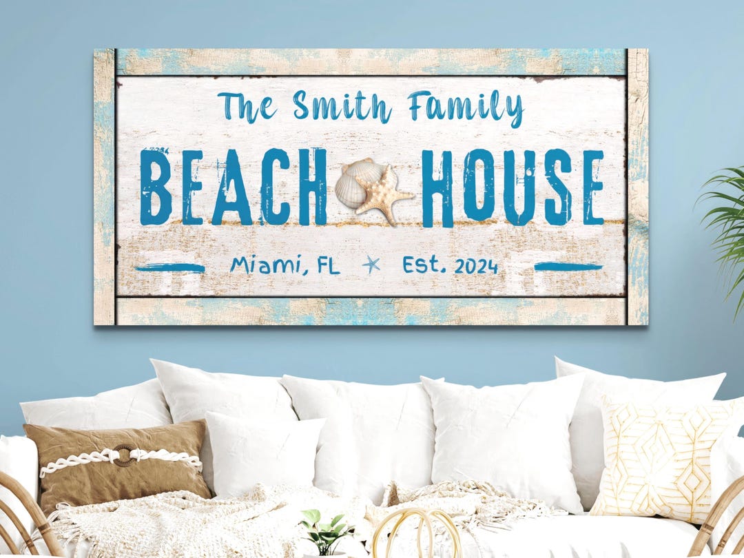 Beach House Sign, Custom Coastal Wall Art, Personalized Beach Condo ...