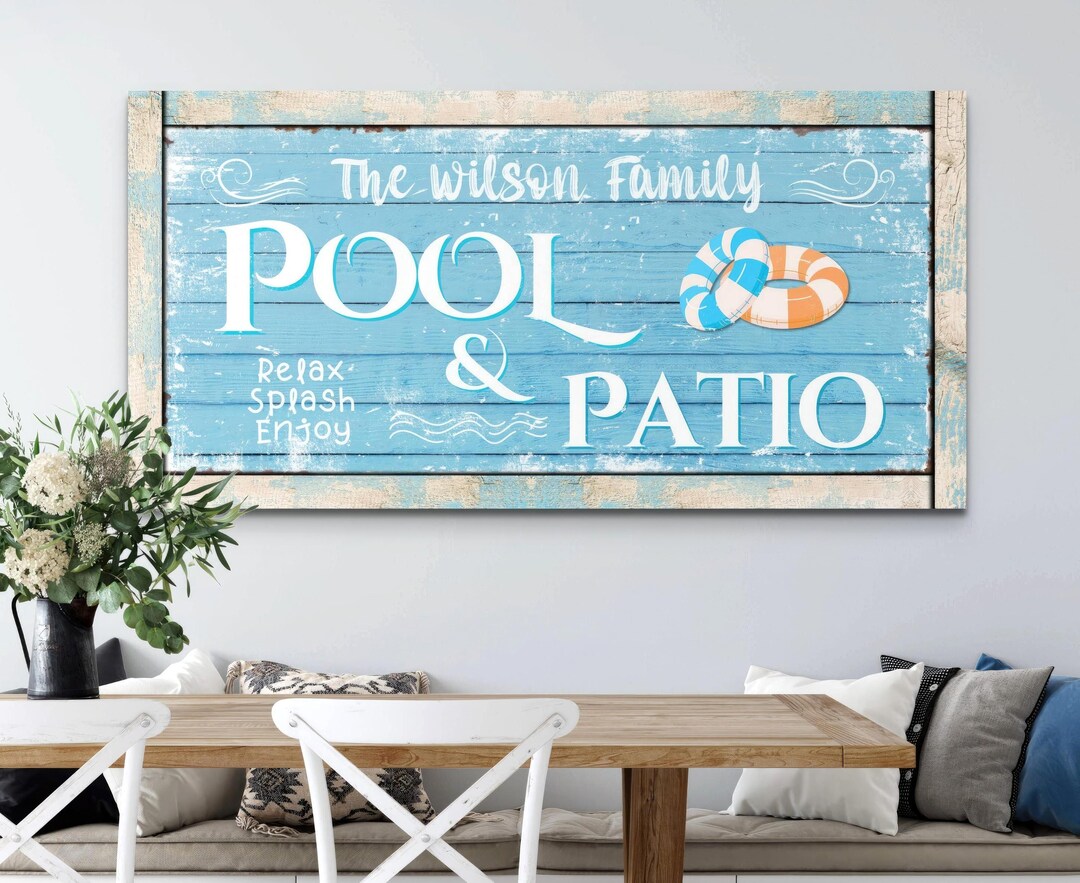 Pool and Patio Sign, Personalized Poolside Wall Art, Custom Patio Decor ...