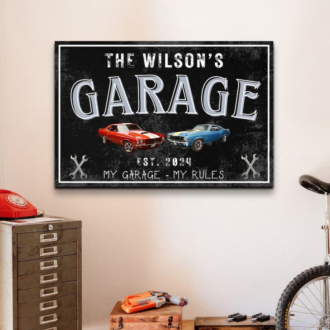 Car Garage Sign, Personalized Auto Garage Wall Art, Custom Distressed ...
