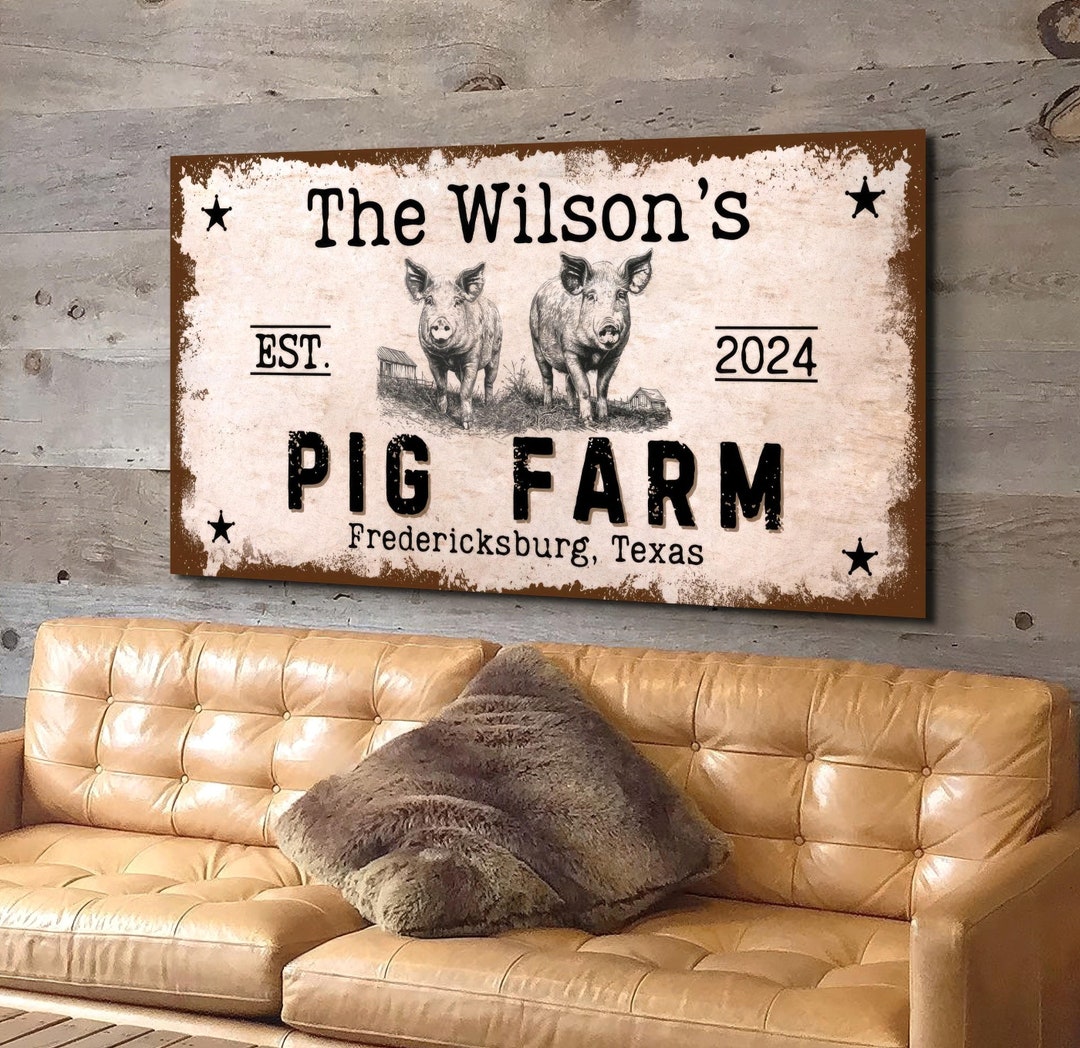 Pig Farm Sign, Personalized Farmhouse Home Decor, Rustic Distressed Pig ...