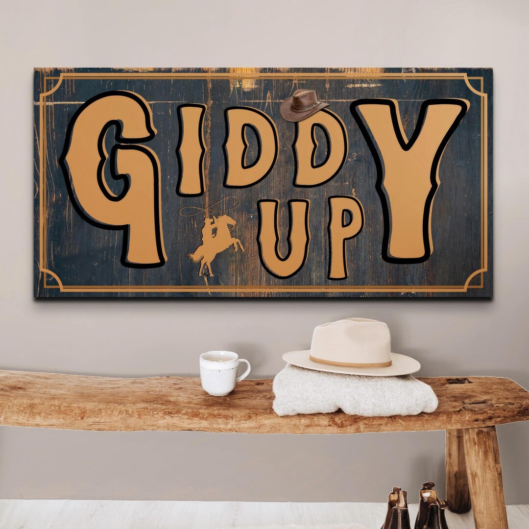 Giddy up Sign Western Wall Art, Country Decor Rustic Cowboy Artwork ...