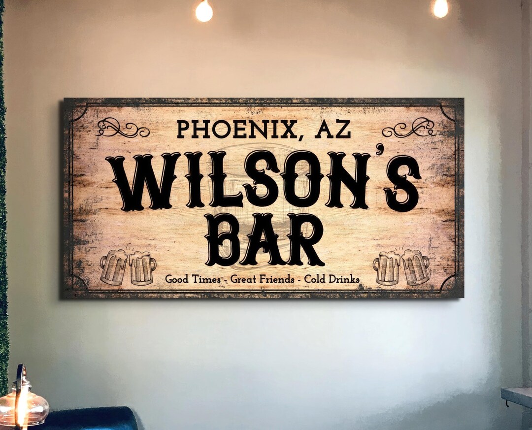 Bar Sign Personalized Home Bar Decor, Custom Name Bar Wall Art, Rustic ...