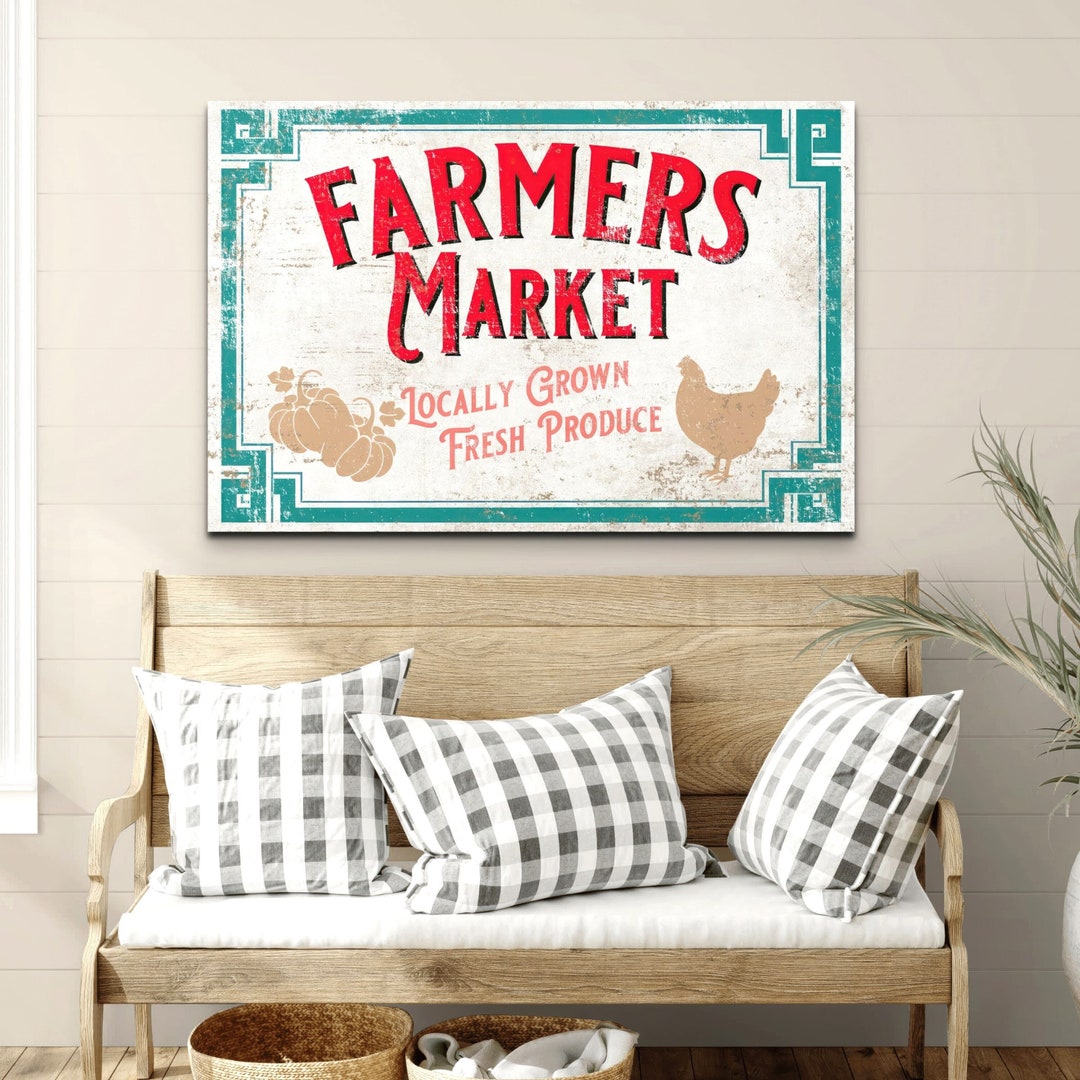 Vintage Farmers Market Sign, Farmhouse Wall Art, Housewarming Gift for ...