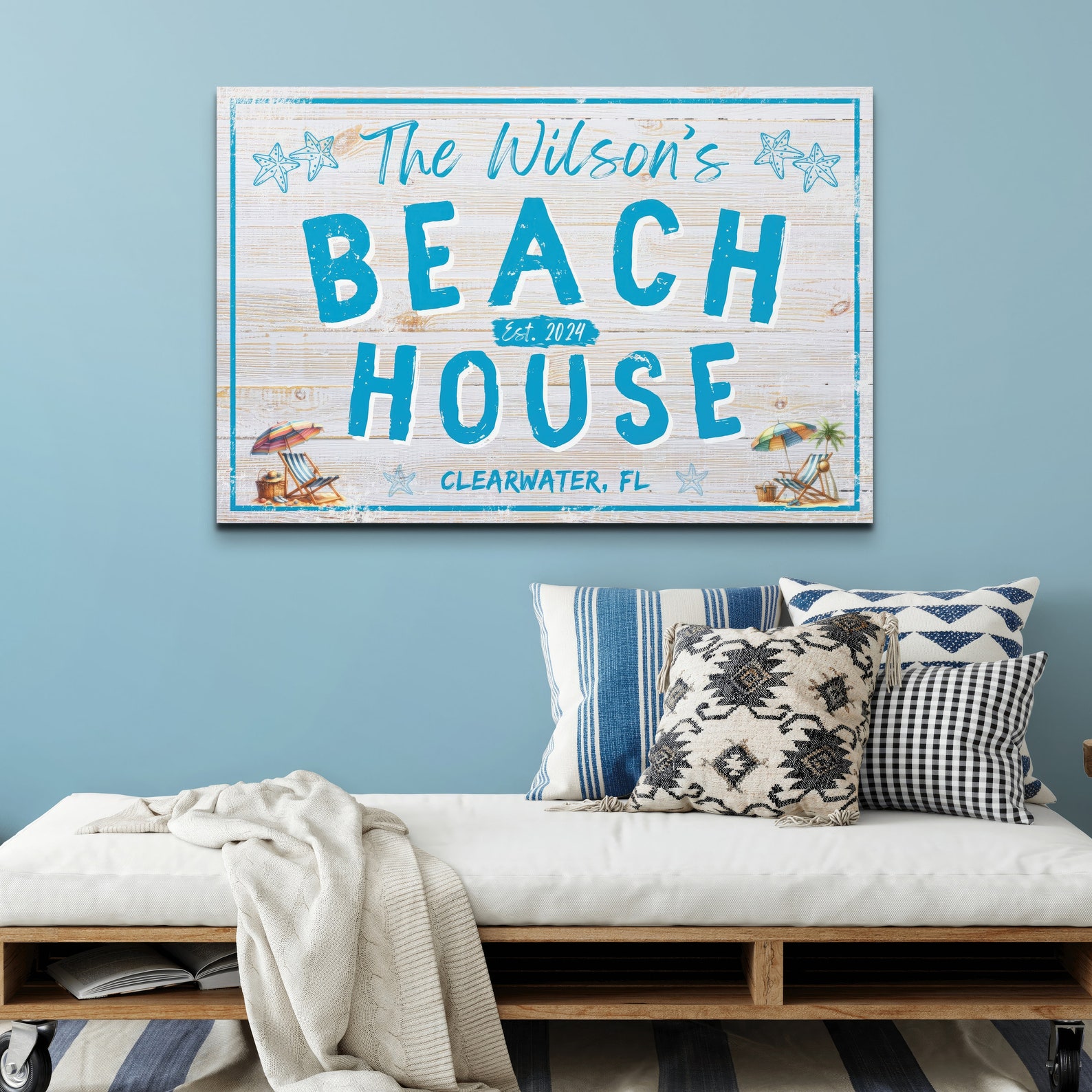Blue Beach House Sign, Custom Beach Condo Wall Art, Home Decor ...