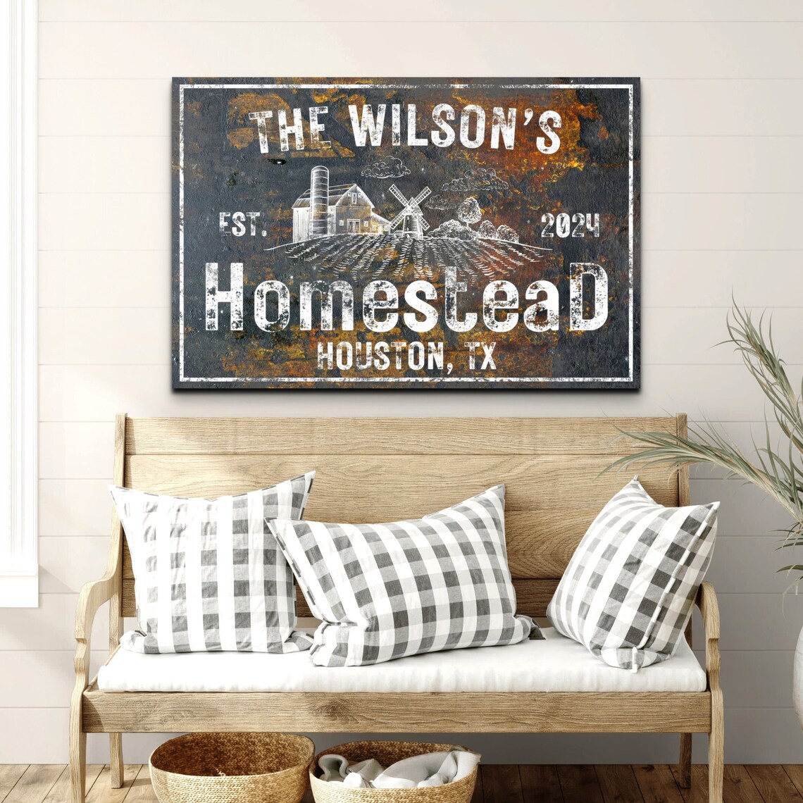 Homestead Sign, Modern Farmhouse Wall Art, Personalized Rustic Home ...