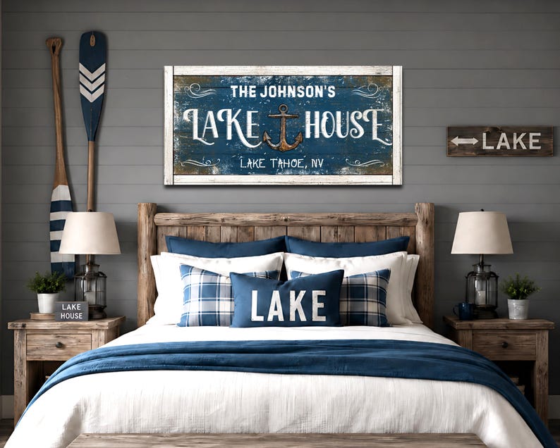Lake House Sign, Personalized Lake Home Decor, Custom Distressed Lake ...