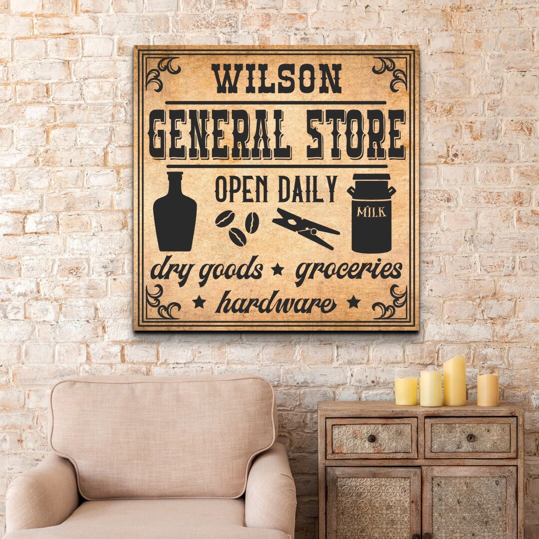 General Store Sign, Personalized Vintage Wall Art, Old Western Decor ...
