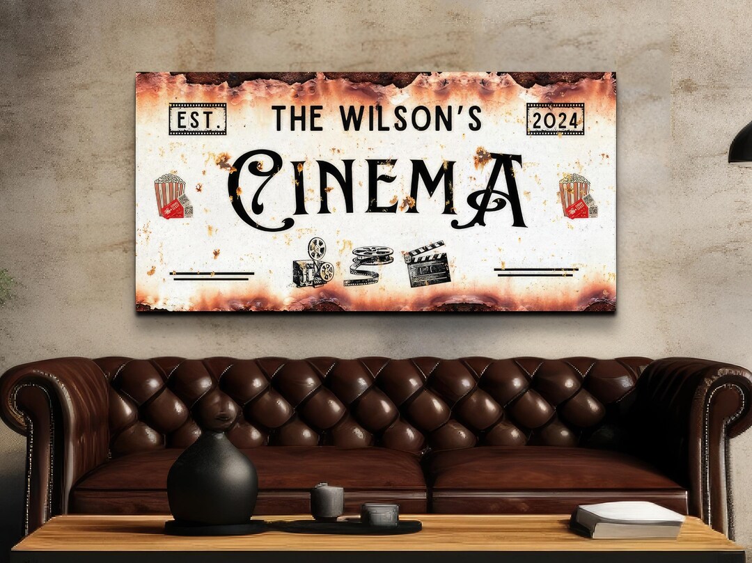 Modern Farmhouse Cinema Sign, Personalized Theater Wall Art, Custom ...