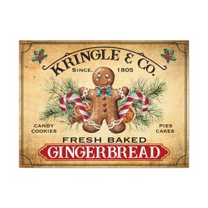 Vintage Gingerbread Kringle Co Sign, Christmas Bakery Wall Art, Rustic ...