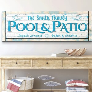 Pool and Patio Signs, Personalized Poolside Decor, Custom Rustic Pool ...