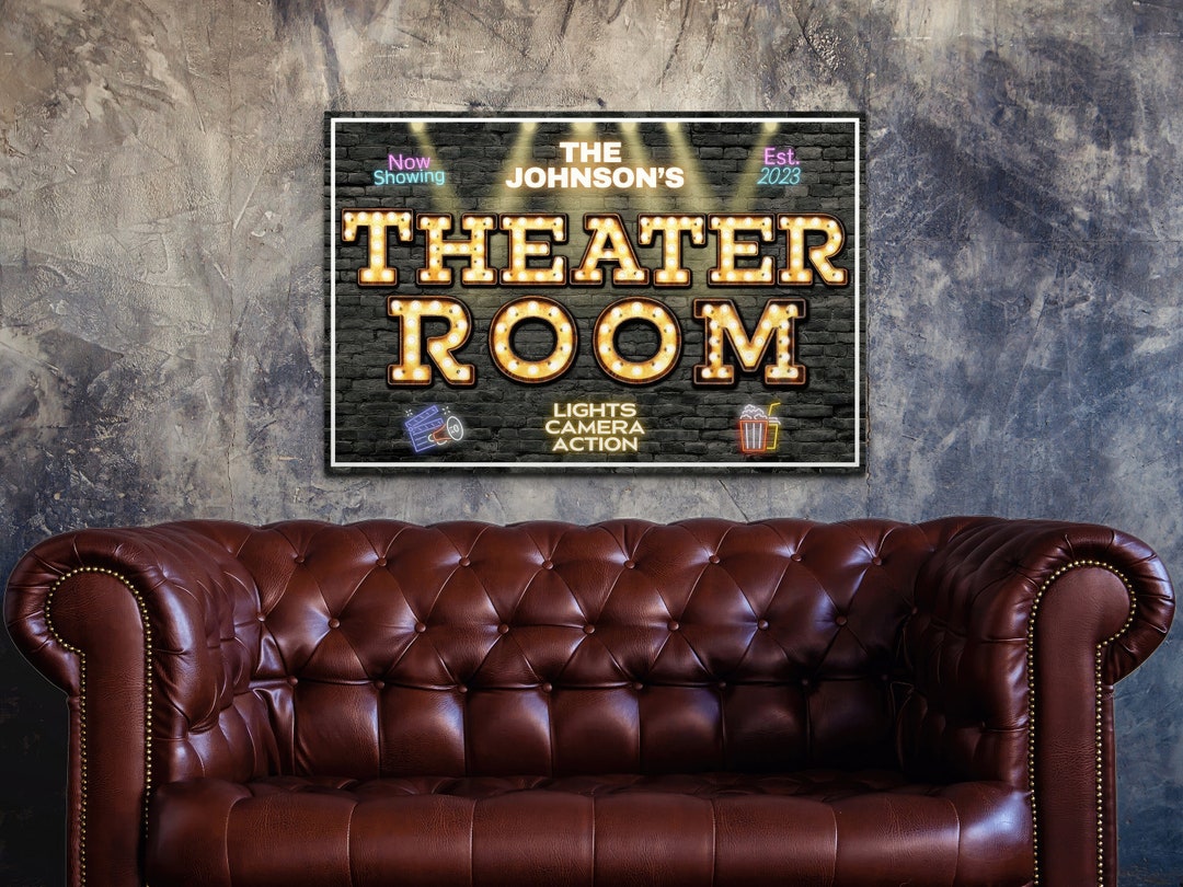Theater Sign, Personalized Home Theater Decor, Custom Cinema Wall Art ...