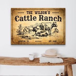 Rustic Cattle Ranch Sign, Personalized Ranch Wall Art Decor, Farmhouse ...