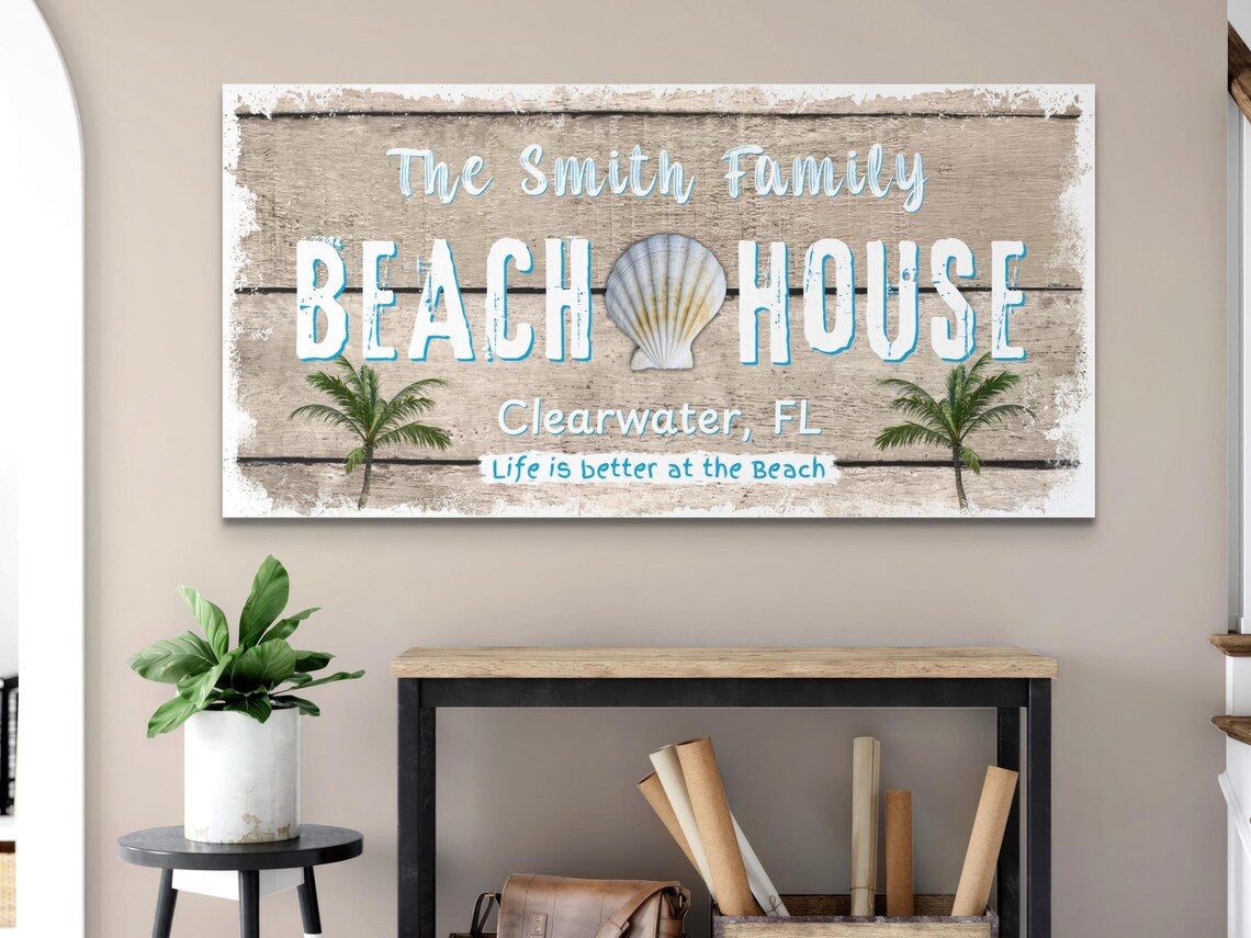 Personalized Beach House Sign, Custom Beach Home Decor Coastal Wall Art ...