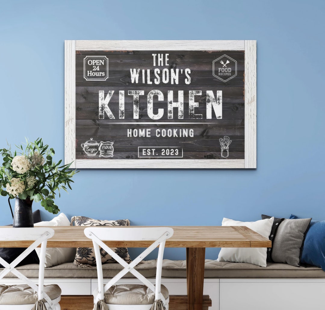 Custom Kitchen Sign, Modern Farmhouse Home Decor, Personalized Rustic ...
