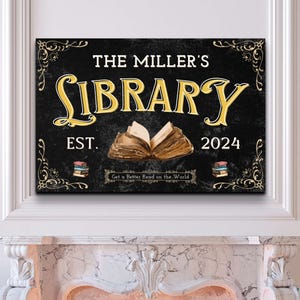 Personalized Library Sign, Custom Library Decor, Book Wall Art, Antique ...