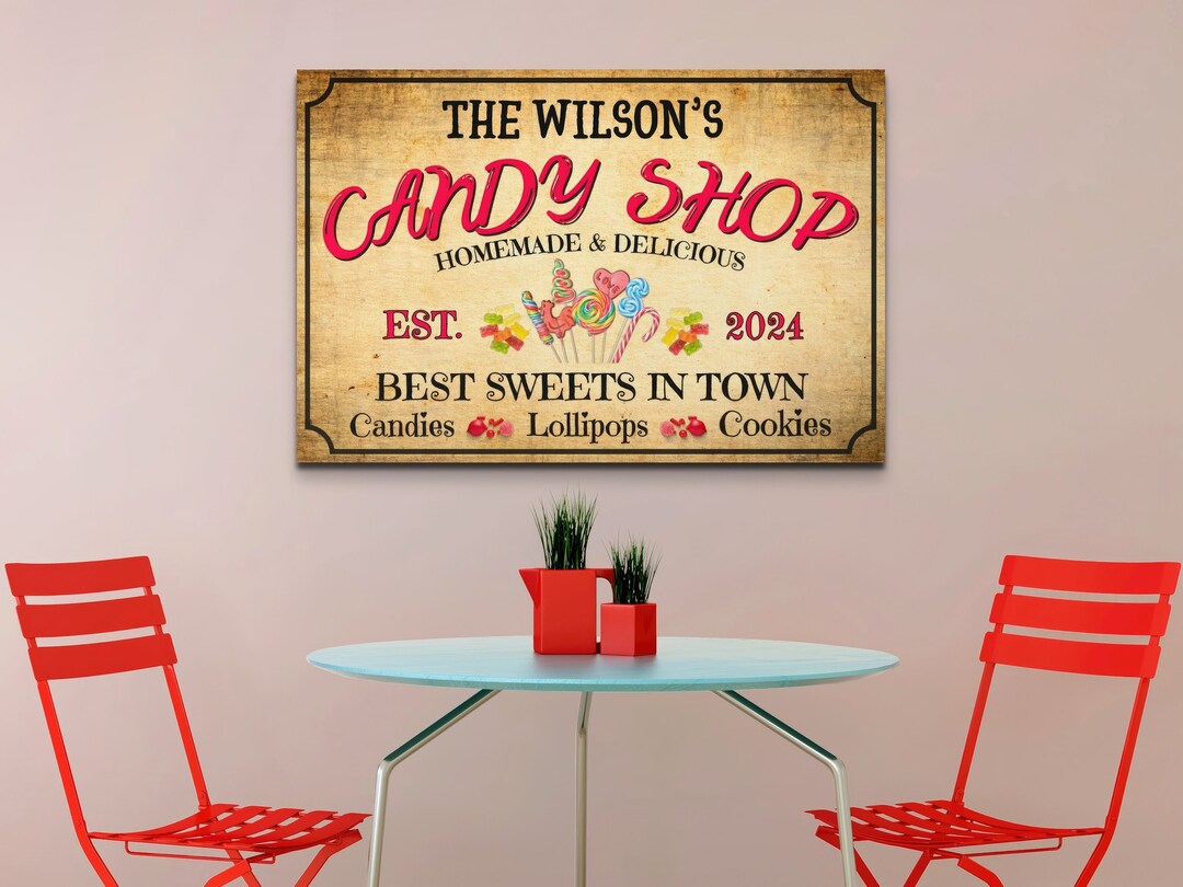 Candy Shop Sign, Vintage Personalized Wall Art, Farmhouse Home Decor ...