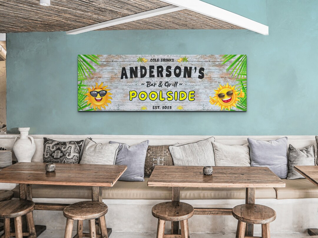 Poolside Bar and Grill Sign, Personalized Pool Decor, Custom Pool Bar ...