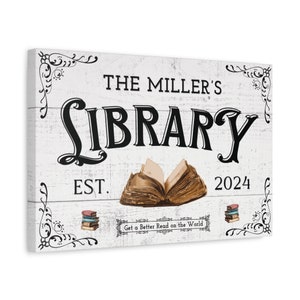 Personalized Library Sign, Custom Library Decor, Book Wall Art, Antique ...
