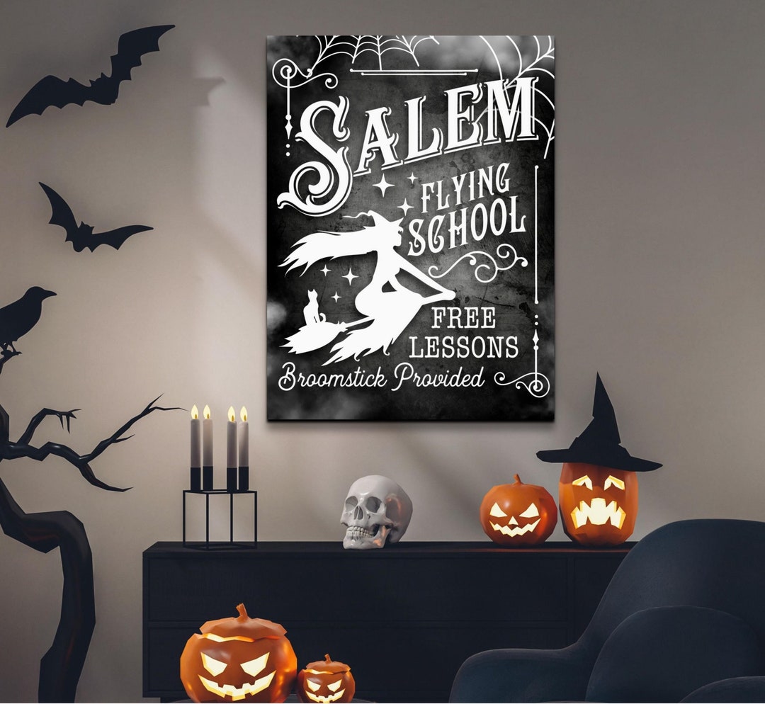 Salem Witches Flying School Sign, Halloween Wall Art, Spooky Gothic ...