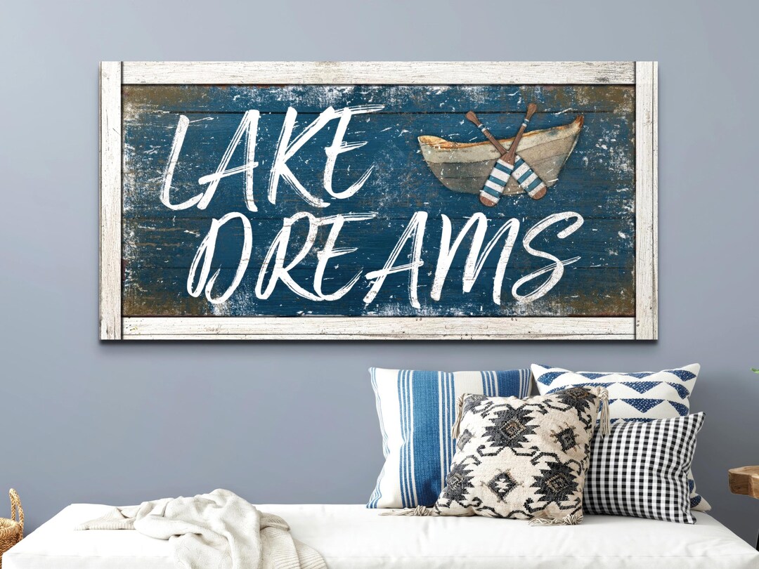 Lake Dreams Sign, Rustic Lake House Decor, Modern Farmhouse Lake Wall ...